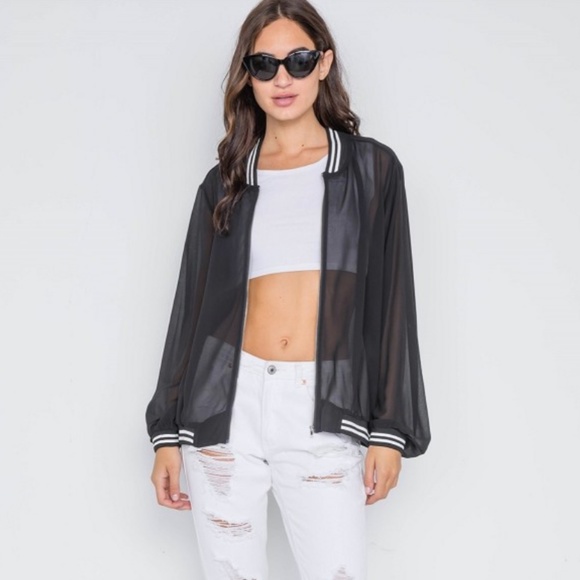 Jackets & Coats | New Bomber Jacket Sheer Mesh Black Long Sleeve | Poshmark